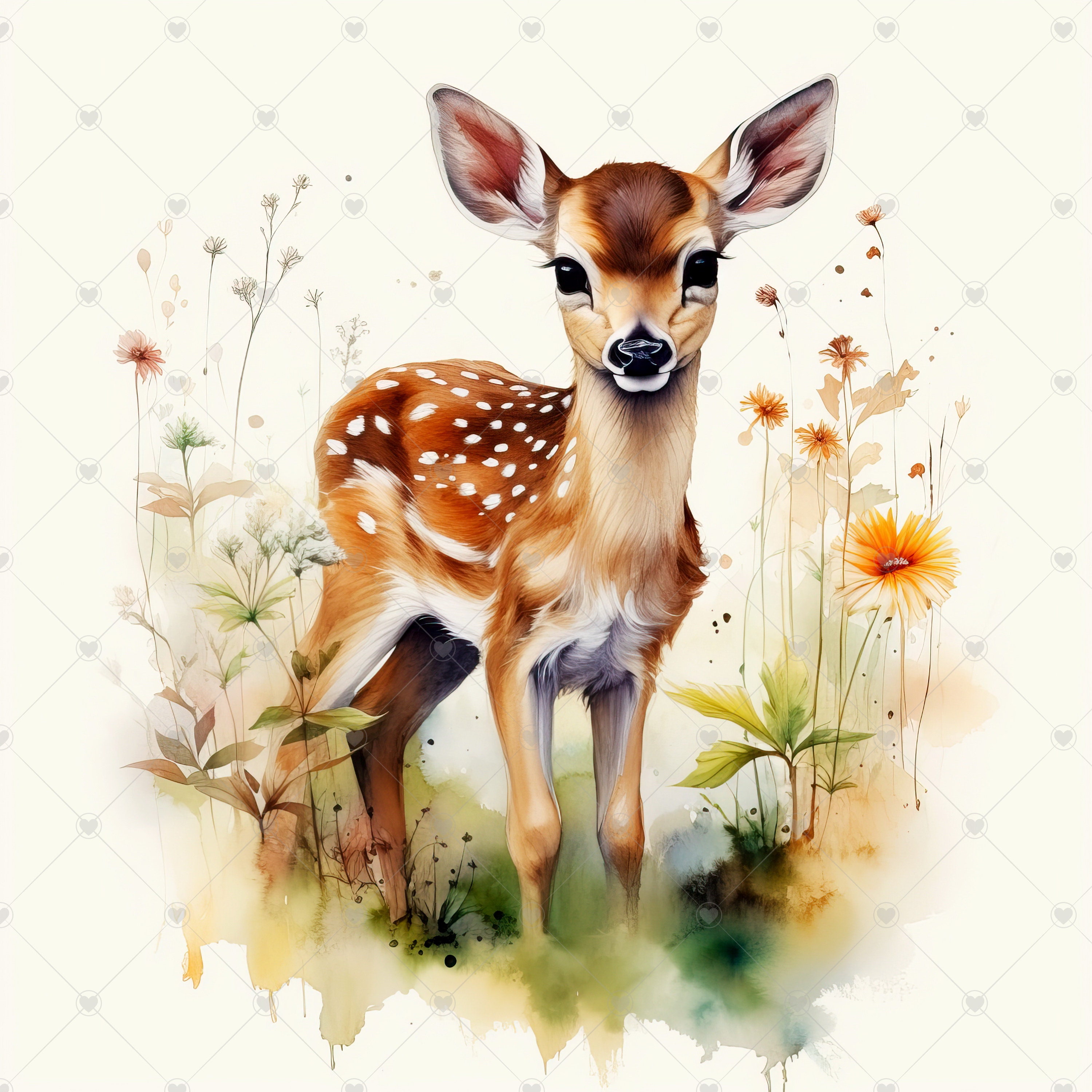 Fawn on a Flower Meadow Clipart Bundle 10 High Quality - Etsy
