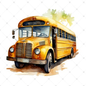School Bus Clipart Bundle- 10 High Quality Watercolor Jpgs- Back to ...