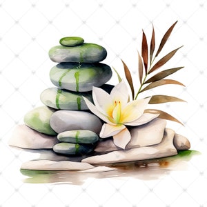 Zen Stones Spa Art Clipart Bundle- 10 High Quality Watercolor Jpgs ...
