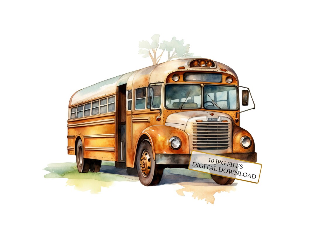 School Bus Clipart Bundle- 10 High Quality Watercolor Jpgs- Back to ...