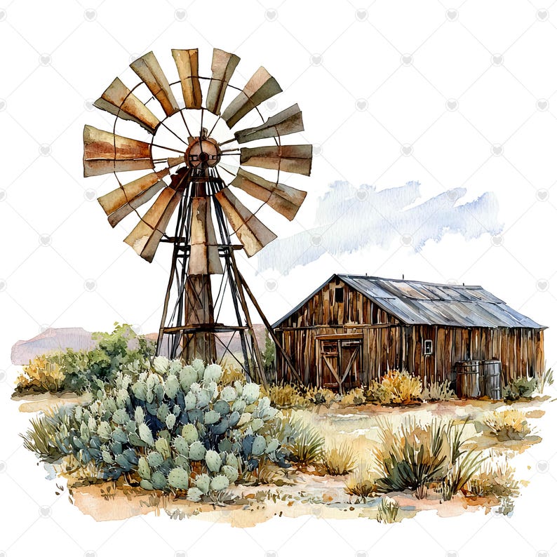 Old Western Ranch Windmill PNG Clipart Bundle- Digital Download - Etsy