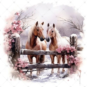 Horses in Love by a Floral Fence Clipart Bundle 10 High Quality ...