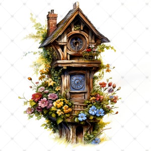 Overgrown Floral Cuckoo Clock Clipart Bundle 10 High Quality Watercolor ...