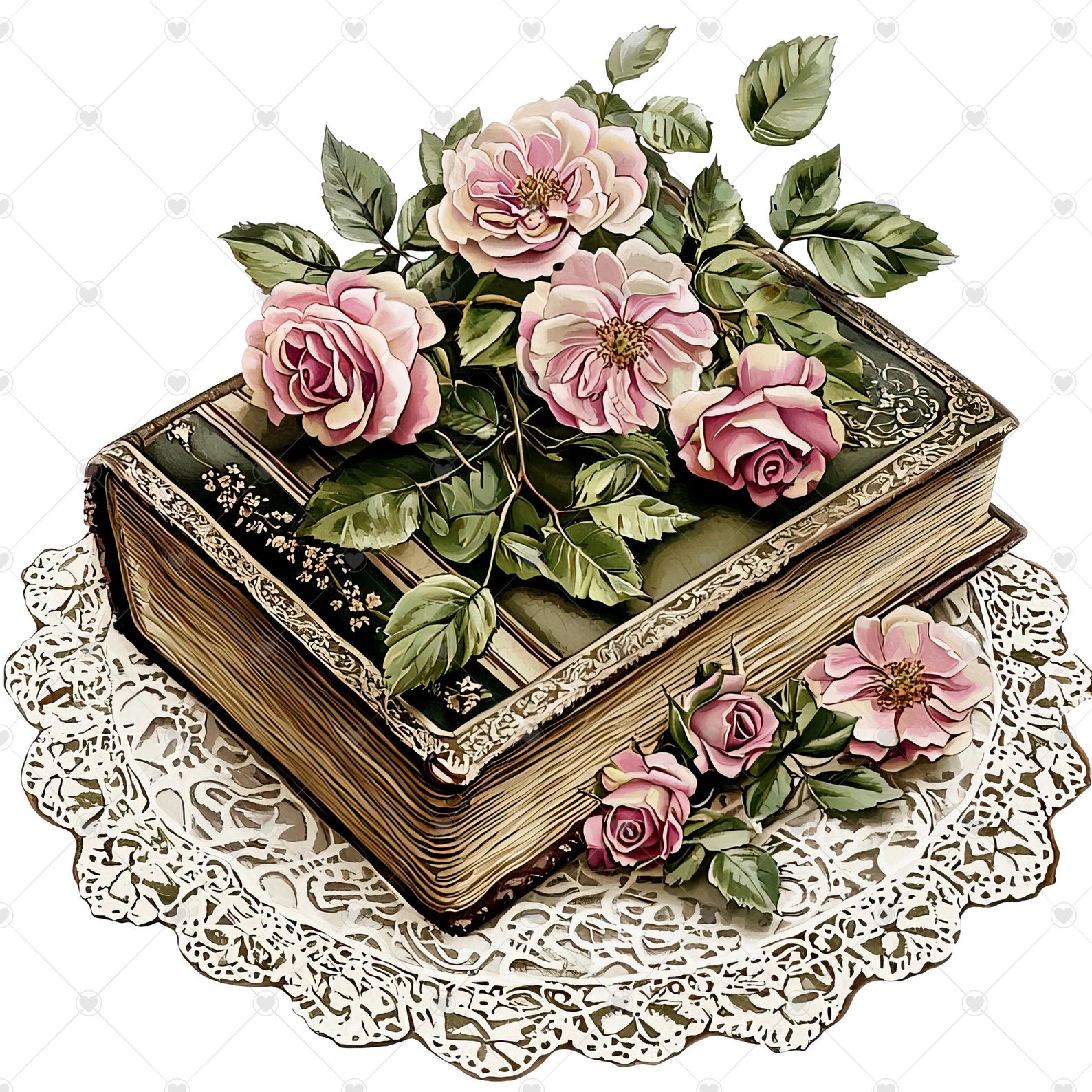 Vintage Boos With Wild Roses and Doily PNG Clipart Bundle- Digital ...