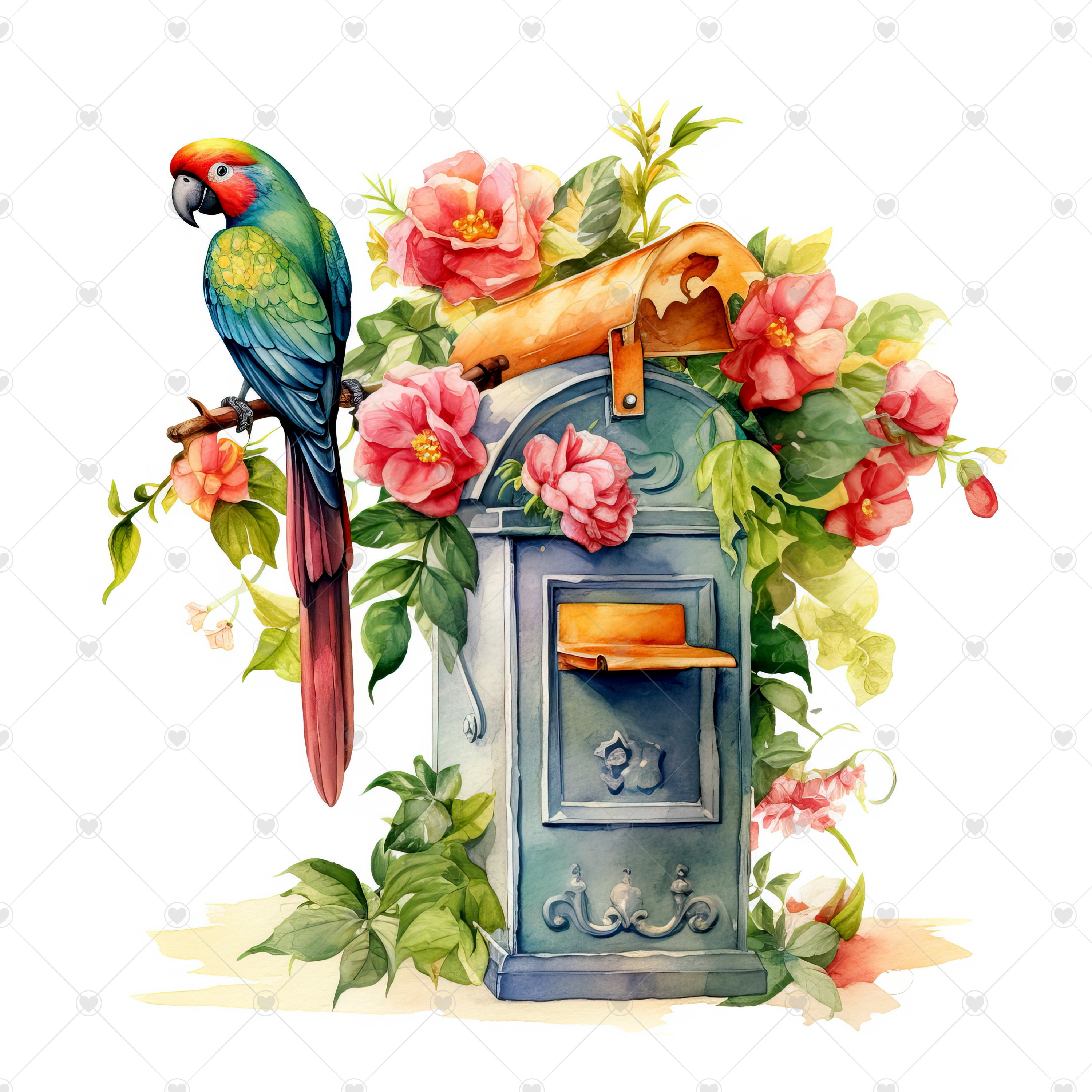 Vintage Floral Mailbox With a Parrot Clipart Bundle 10 High - Etsy