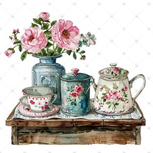 Floral Vintage Farmhouse Kitchen Cookware Clipart Bundle- 10 High ...