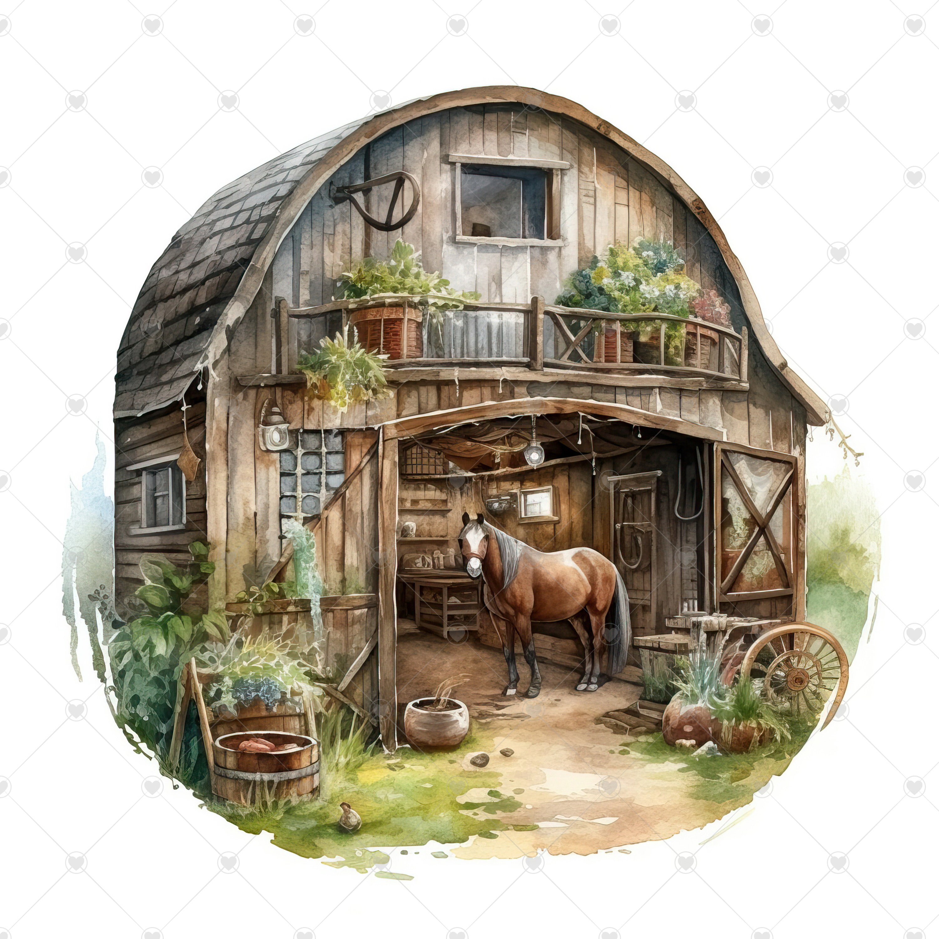Horse in a Stable Clipart Bundle 10 High Quality Watercolor - Etsy