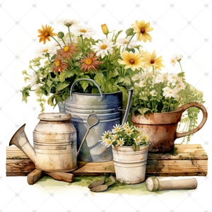 Vintage Gardening Tools Clipart Bundle- 10 High Quality Watercolor Jpgs ...