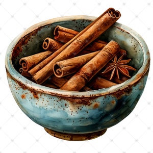 Cinnamon Sticks in a Bowl Clipart Bundle 10 High Quality Watercolor ...
