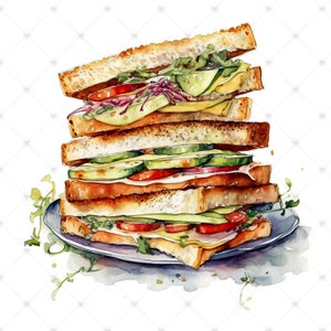 Veggie Sandwich Clipart Bundle- 10 High Quality Watercolor Jpgs ...