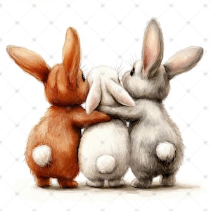 Three Adorable Bunnies Hugging Clipart Bundle- 10 High Quality ...