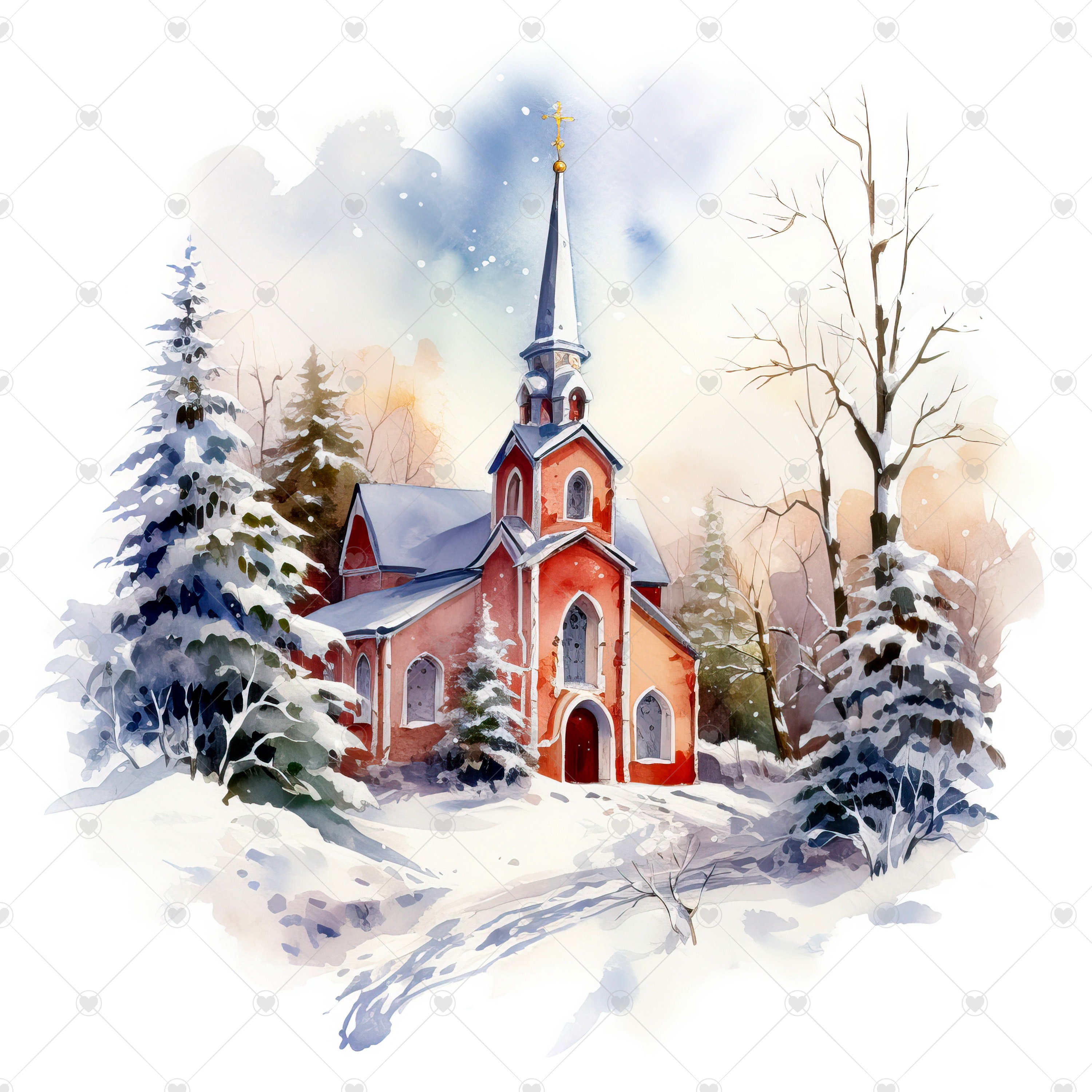 Winter Scenery With a Church Clipart Bundle 10 High Quality - Etsy