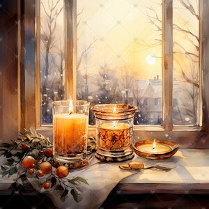 Winter Window Scenery With Candles Clipart Bundle- 10 High Quality ...