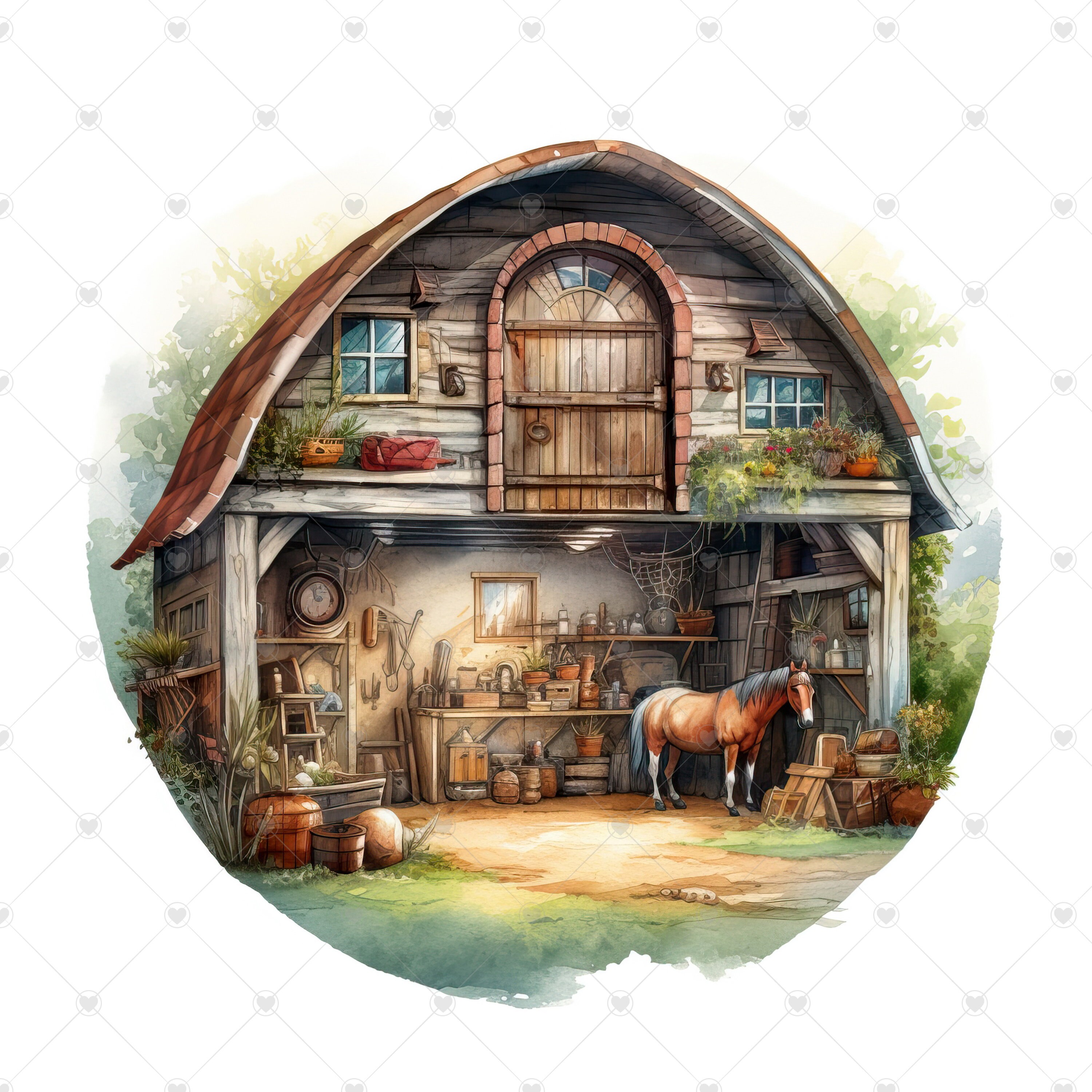 Horse in a Stable Clipart Bundle 10 High Quality Watercolor - Etsy