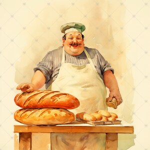 Fat Baker Baking Baguettes and Bread Clipart Bundle- 10 High Quality ...