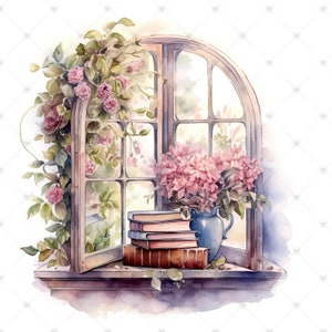 Floral Window With Books Clipart Bundle- 10 High Quality Watercolor ...