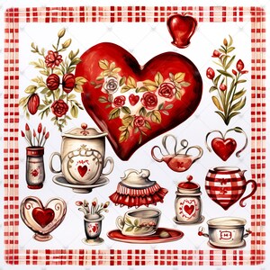 Red Vintage Tablecloth Clipart Bundle- 10 High Quality Watercolor Jpgs ...