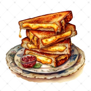 Grilled Cheese Sandwich Clipart Bundle- 10 High Quality Watercolor Jpgs ...