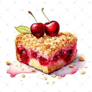 Cherry Crumble Cake Clipart Bundle- 10 High Quality Watercolor Jpgs ...