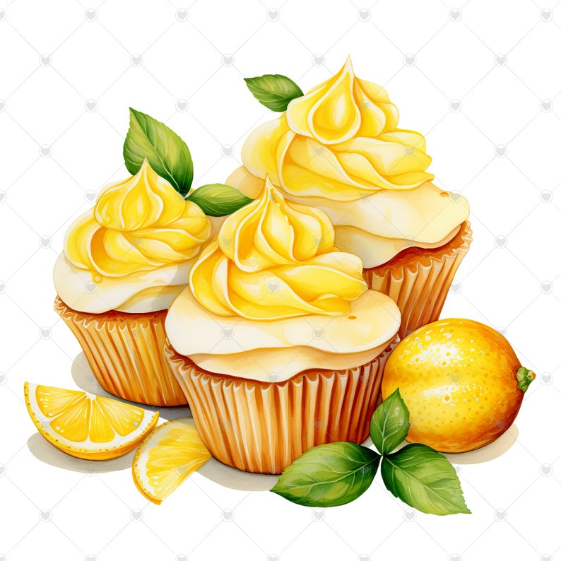 Lemon Cupcake Clipart Bundle 10 High Quality Watercolor Jpgs - Etsy