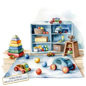 Nursery Playroom With Toys Clipart Bundle 10 High Quality Watercolor ...