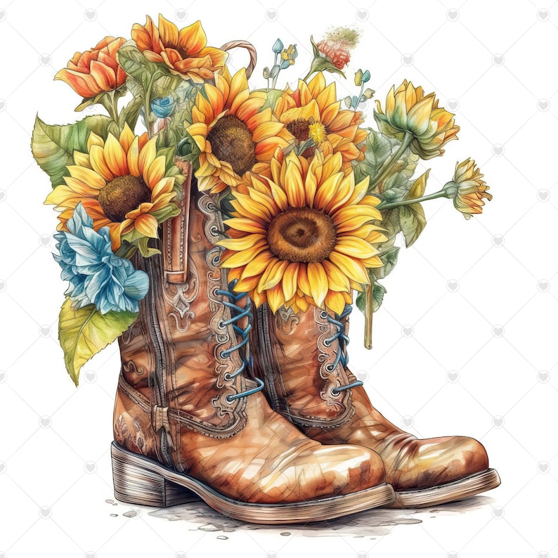 Cowboy Boots With Sunflowers Clipart Bundle 10 High Quality - Etsy