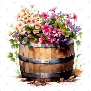 Flowers in an Old Barrel Clipart Bundle 10 High Quality Watercolor Jpgs ...