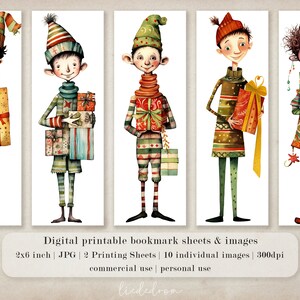 10 Christmas Elf Holding a Present Printable Bookmark Sheets, 10 JPG ...