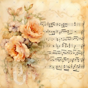 Vintage Music Sheet With Flowers Clipart Bundle- 10 High Quality ...