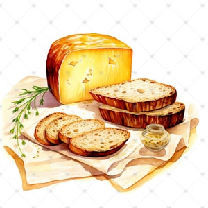 Bread and Cheese Clipart Bundle- 10 High Quality Watercolor Jpgs ...