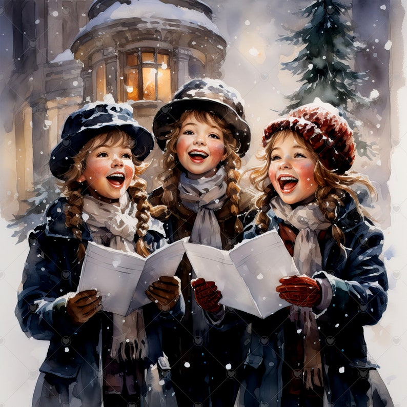 Adorable Children Singing Christmas Carols JPG Clipart Bundle- Digital ...