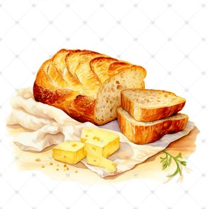 Bread and Cheese Clipart Bundle- 10 High Quality Watercolor Jpgs ...