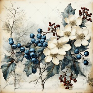 Vintage Blue Christmas Paper Clipart Bundle- 10 High Quality Watercolor ...