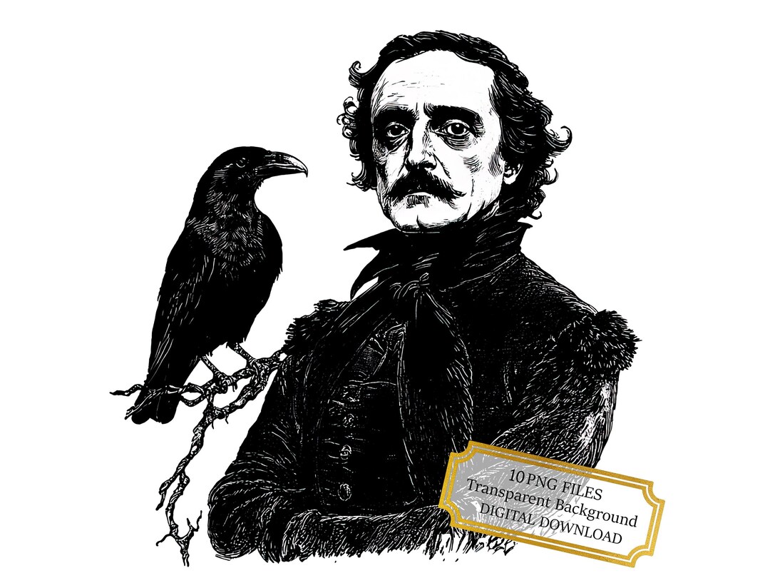 Edgar Allan Poe With a Raven PNG Clipart Bundle- Digital Download - Etsy UK