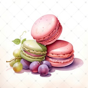 Pastel Macarons With Grapes Clipart Bundle 10 High Quality Watercolor ...