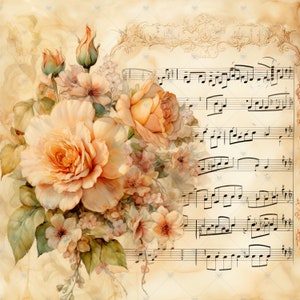 Vintage Music Sheet With Flowers Clipart Bundle- 10 High Quality ...