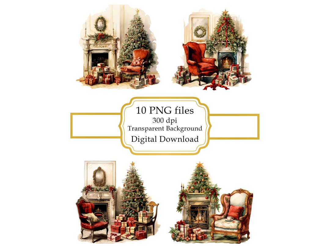 Vintage Christmas Living Room PNG Clipart Bundle- Digital Download - Etsy