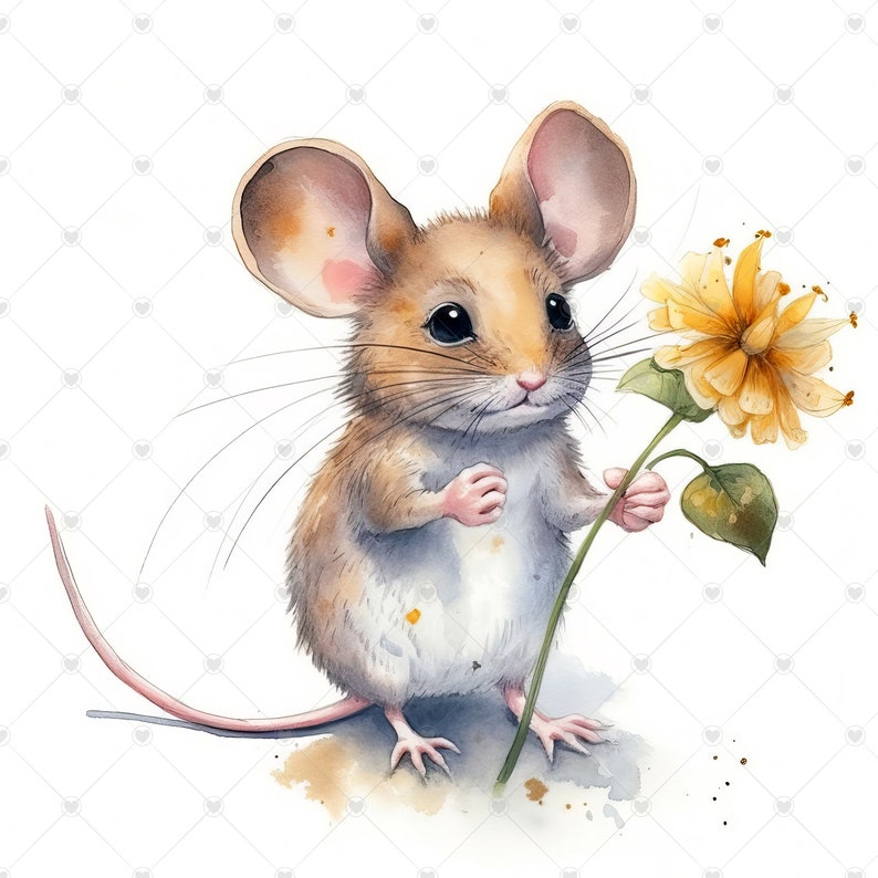 Mouse Holding Flower Clipart Bundle 10 High Quality - Etsy Australia
