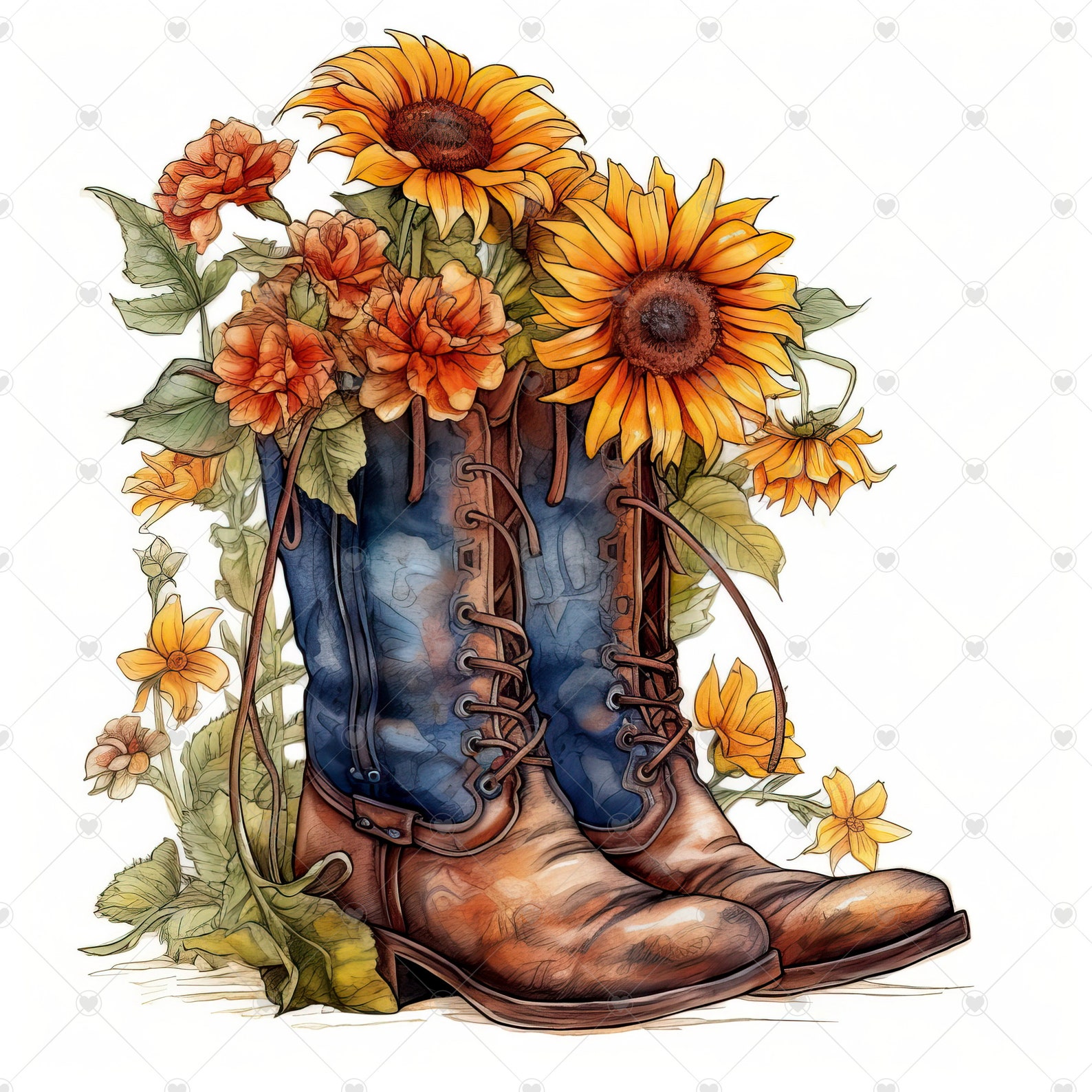 Cowboy Boots With Sunflowers Clipart Bundle 10 High Quality - Etsy