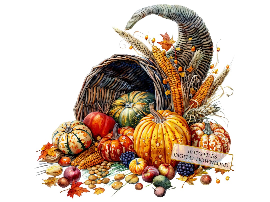 Thanksgiving Cornucopia Clipart Bundle 10 High Quality Watercolor Jpgs ...