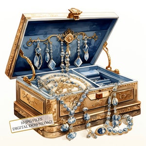 Open Ornate Vintage Jewelry Box Clipart Bundle- 10 High Quality ...