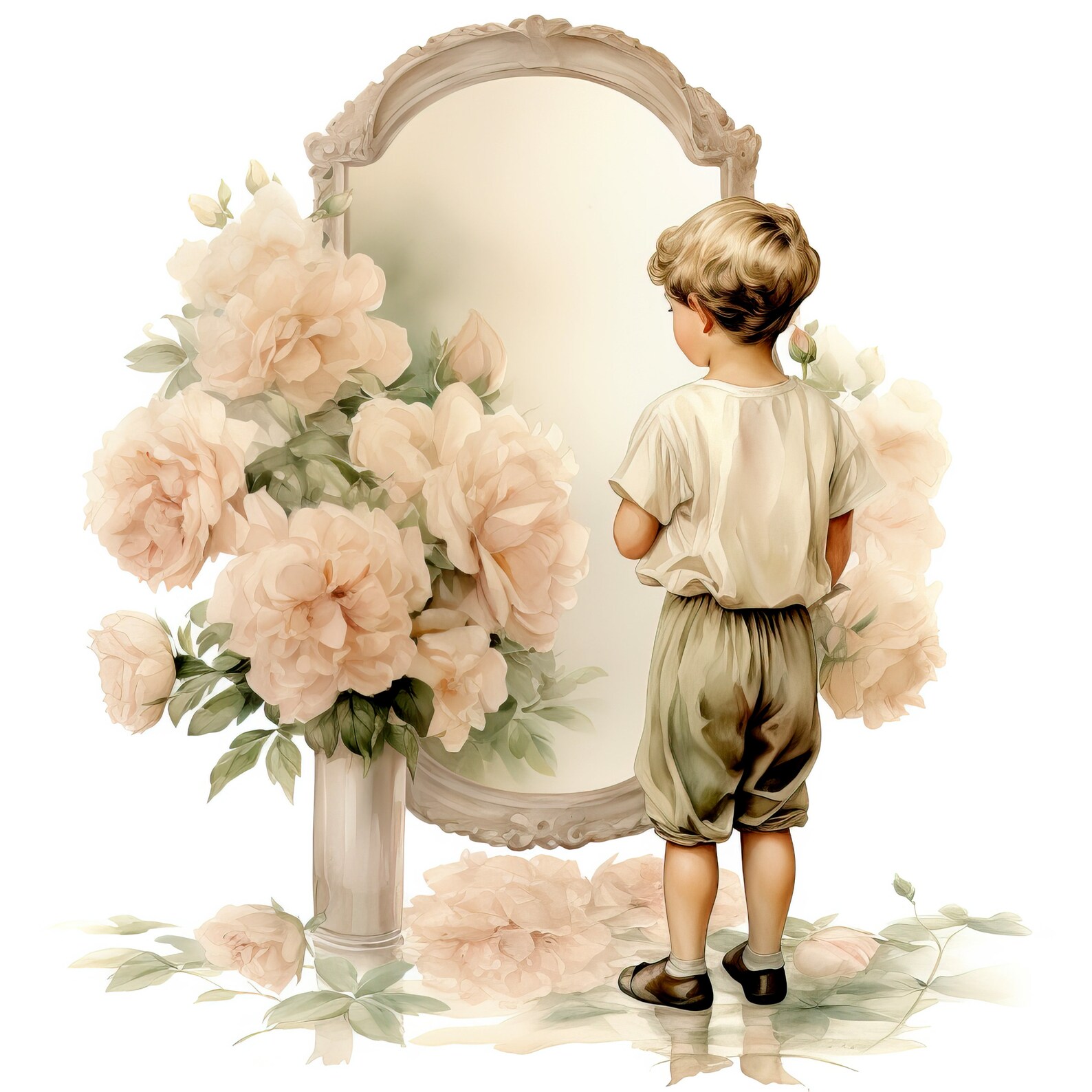Little Boy in Front of Mirror With Peonies Clipart Bundle 10 - Etsy
