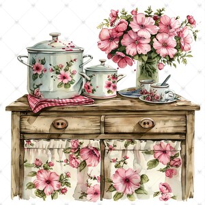 Floral Vintage Farmhouse Kitchen Cookware Clipart Bundle- 10 High ...