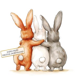 Three Adorable Bunnies Hugging Clipart Bundle- 10 High Quality ...