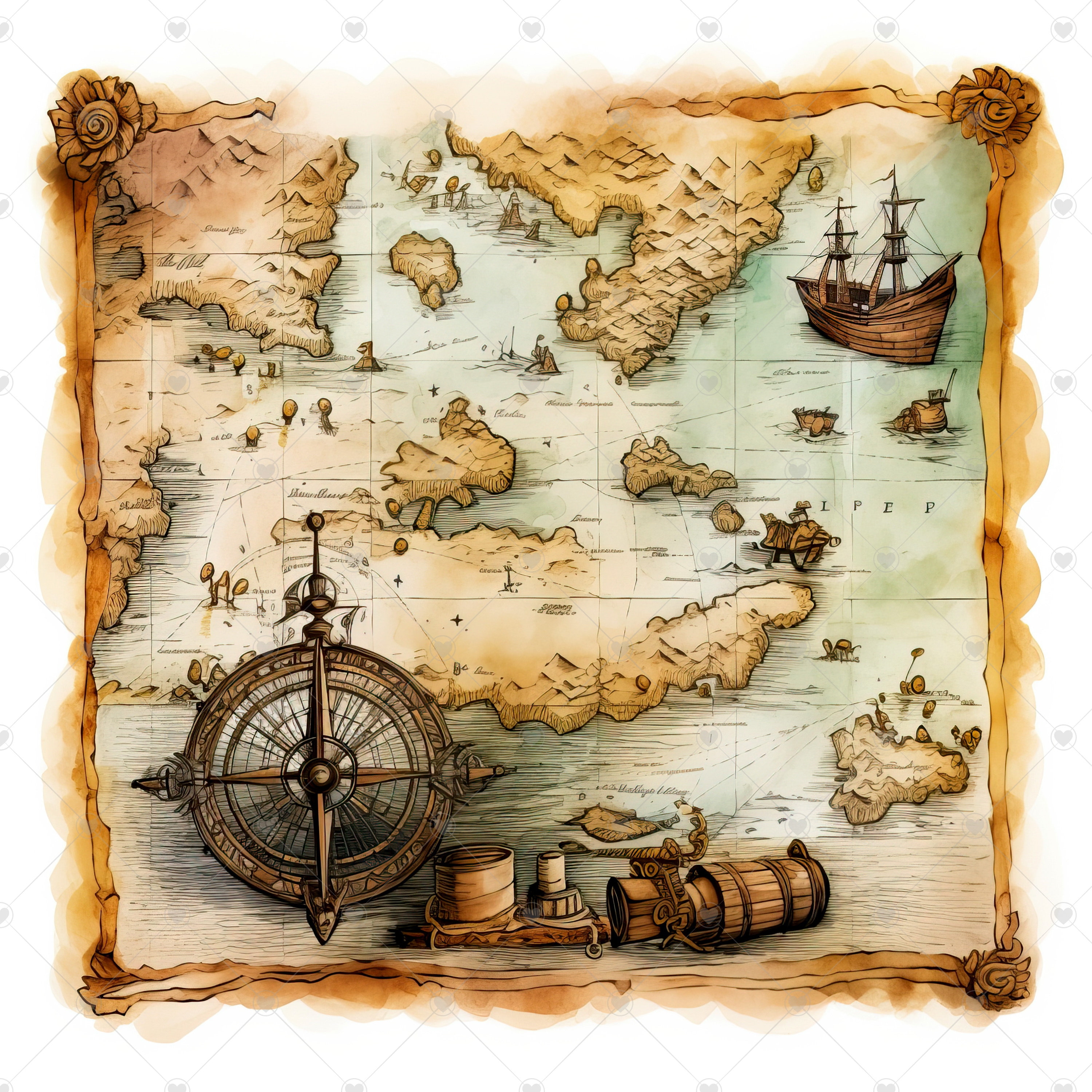 Vintage Treasure Map Clipart Bundle 10 High Quality - Etsy