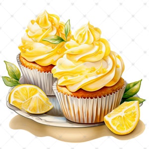 Lemon Cupcake Clipart Bundle 10 High Quality Watercolor Jpgs Dessert ...