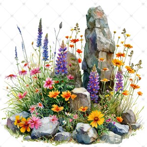 Wildflowers Garden With Stone Sculptures Clipart Bundle- 10 High ...