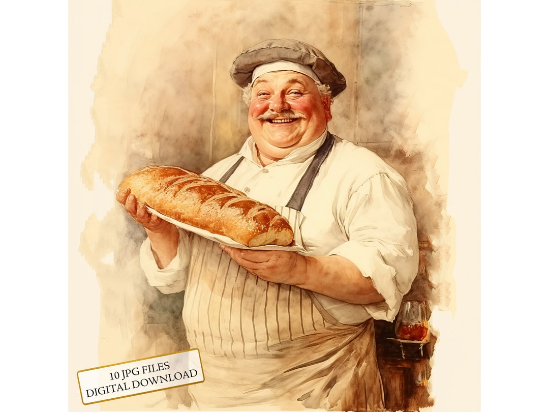 Fat Baker Baking Baguettes and Bread Clipart Bundle- 10 High Quality ...