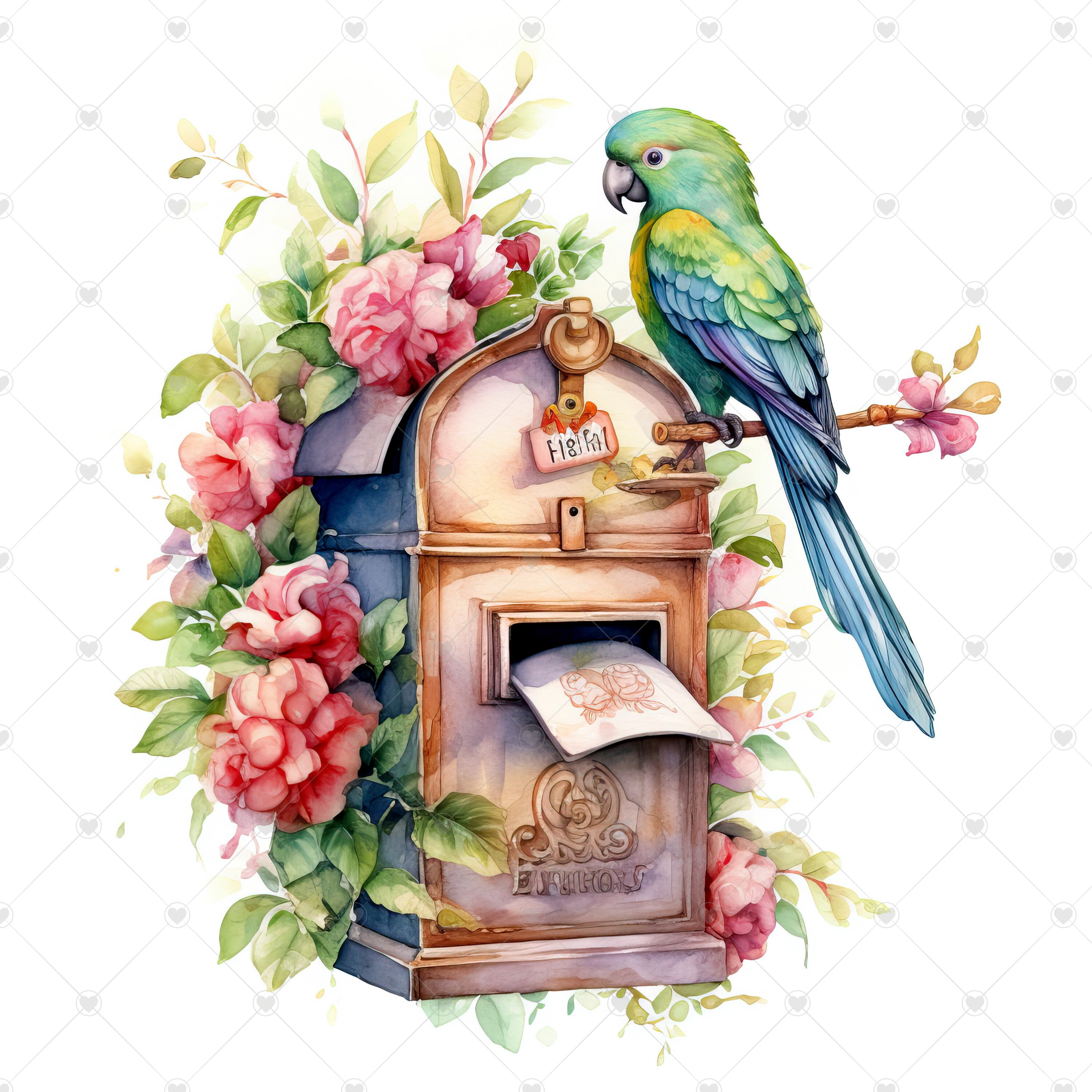 Vintage Floral Mailbox With a Parrot Clipart Bundle 10 High - Etsy