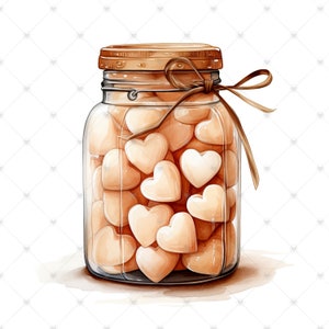 Jar of Heart Shaped Cookies Clipart Bundle- 10 High Quality Watercolor ...
